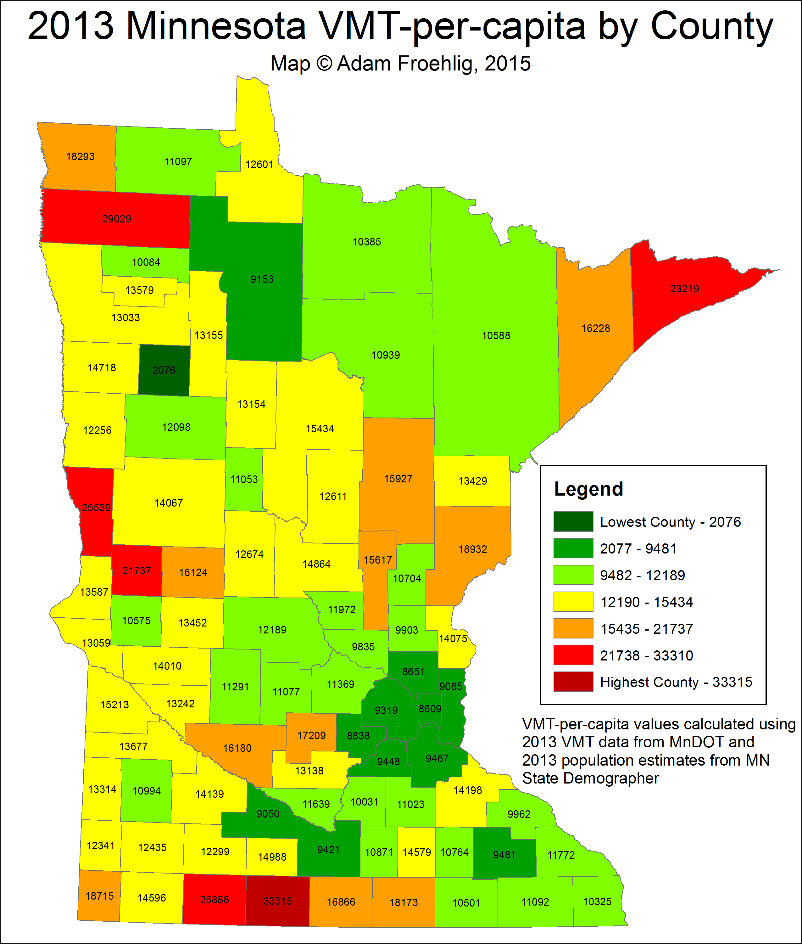 Map of the Day: 2013 Vehicle Miles Traveled per Capita by County ...