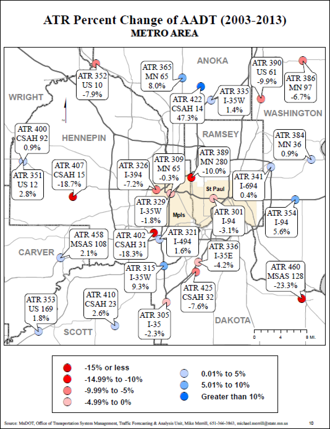 Maps of the Day: 10-Year Traffic Trends at MnDOT's Automated Recorders ...