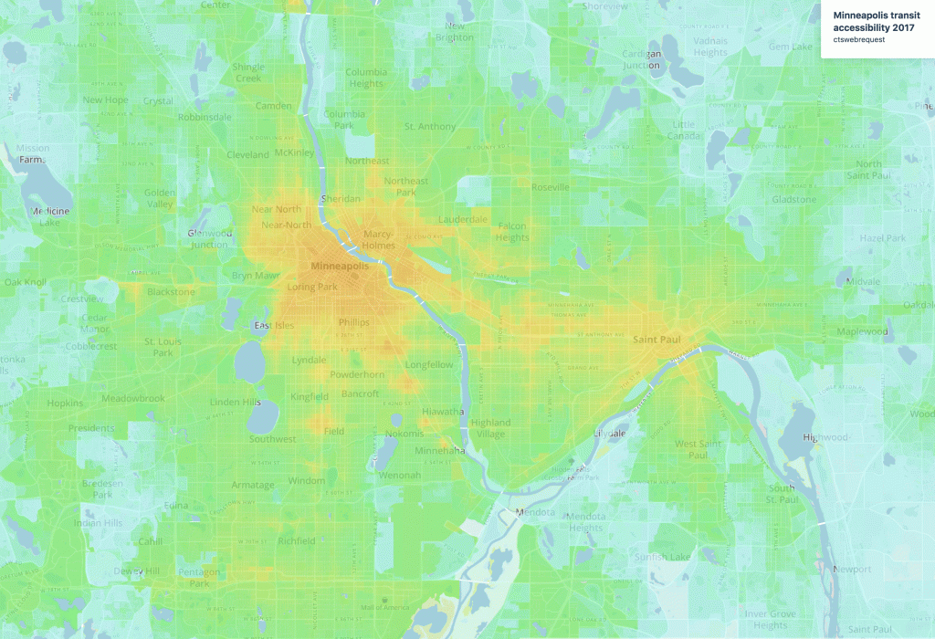 Map Monday: Transit Access to Jobs for the Twin Cities Metro in 2017 ...