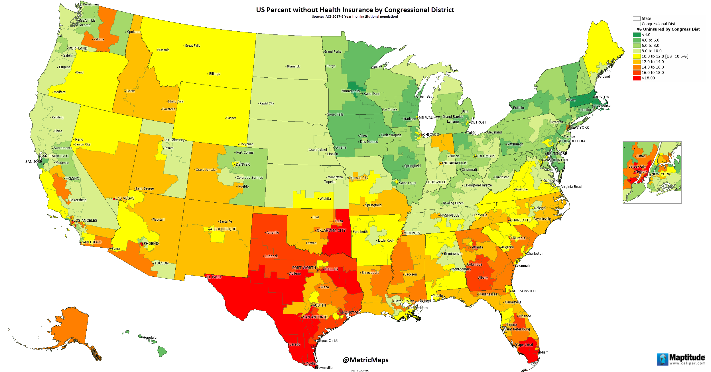 Map Monday: US Percent without Health Insurance by Congressional ...